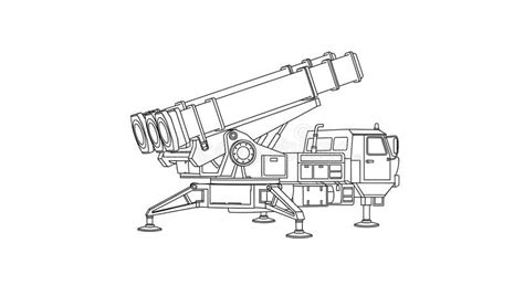 Line Drawing Of A Mobile Rocket Launcher Mounted On A Wheeled Vehicle