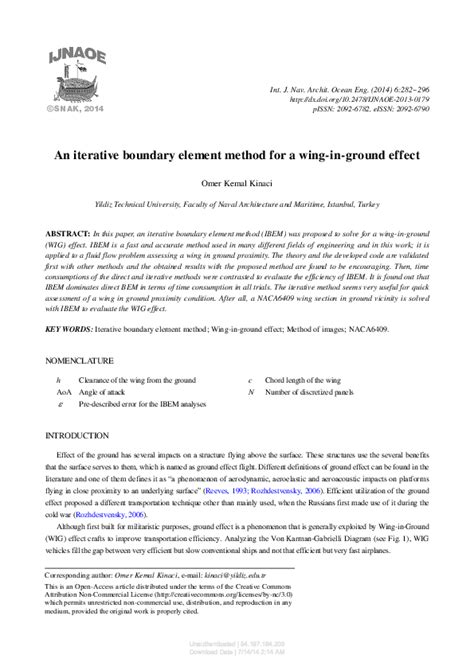 Pdf An Iterative Boundary Element Method For A Wing In Ground Effect
