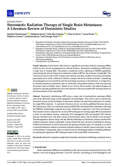 Pdf Stereotactic Radiation Therapy Of Single Brain Metastases A Literature Review Of