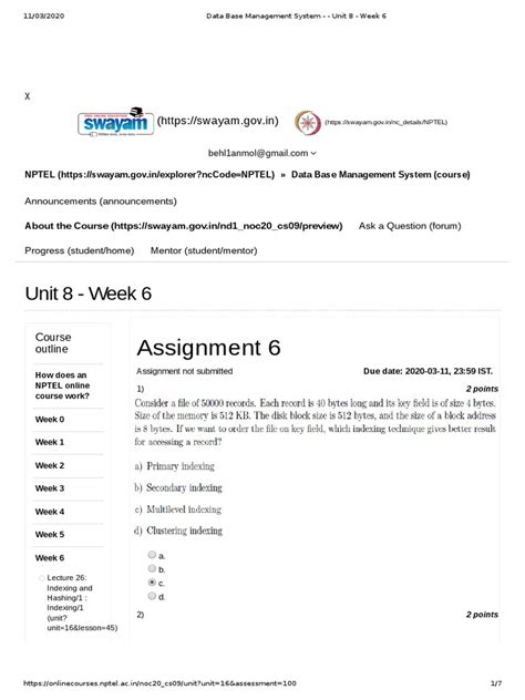 Data Base Management System Unit 8 Week 6 Pdf Teaching