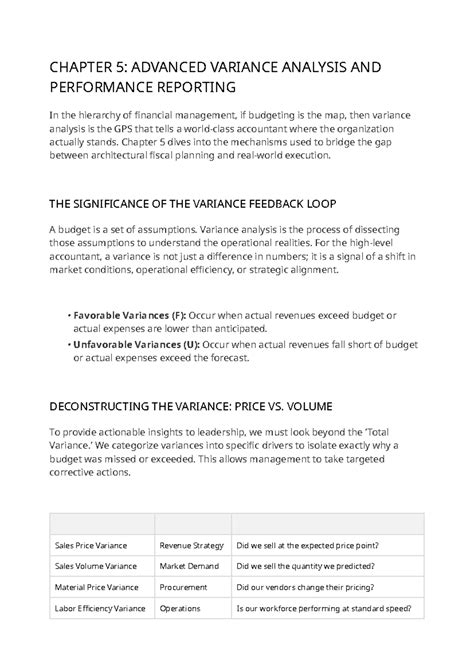 Chapter 5 Advanced Variance Analysis And Performance Reporting Studocu
