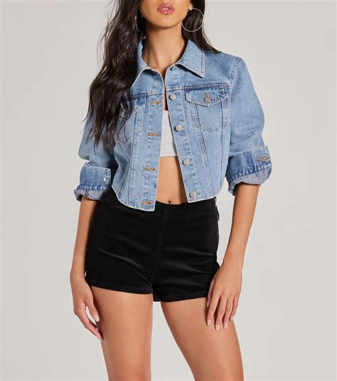 Cute Classic Button Up Crop Denim Jacket Onyxoria