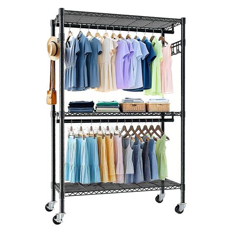 Heavy Duty Clothes Rack Rolling Clothing Rack With Wheels 3 Tiers