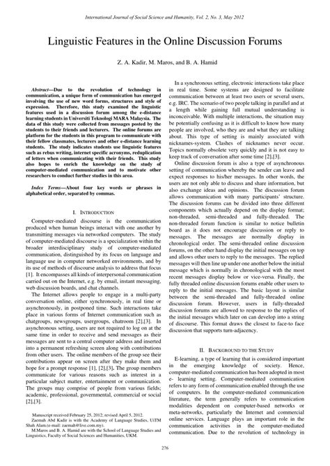 Pdf Linguistic Features In The Online Discussion Forums