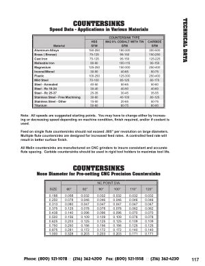 Speed And Feed Countersink Data Pdf CNC Manual