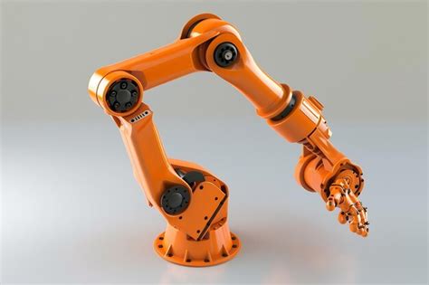 Orange Robotic Arm Reaching Out Industrial Automation Concept Premium Ai Generated Image