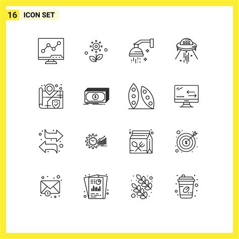 16 Universal Outlines Set For Web And Mobile Applications Alien Ship Bathroom Space Shower
