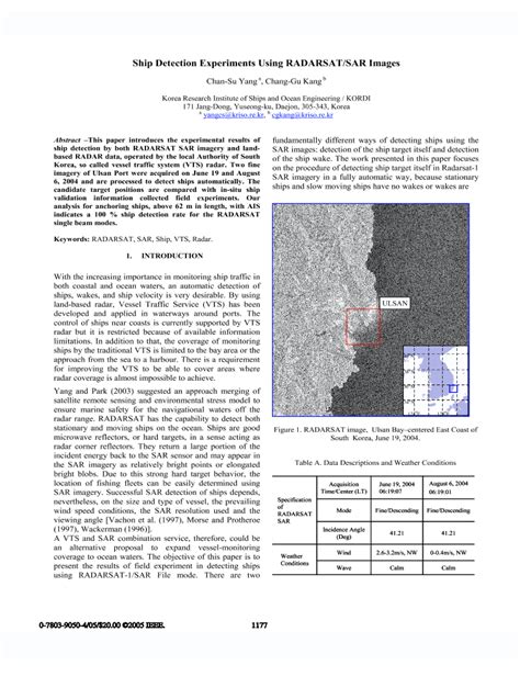 Ship Detection Experiments Using Radarsat Sar Images Ieee Conference