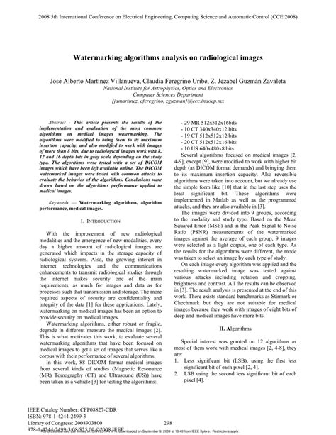 Pdf Watermarking Algorithms Analysis On Radiological Images