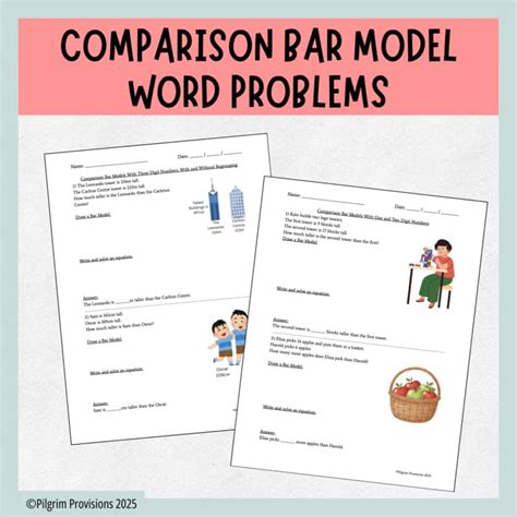Comparison Bar Model Word Problem Practice With And Without Regrouping