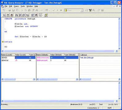 Debugging A SQL Stored Procedure From Inside SQL Server 2000 Query
