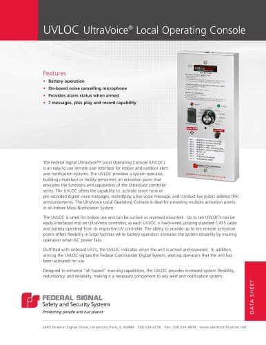 Uvloc Ultravoice® Local Operating Console Federal Signal Pdf