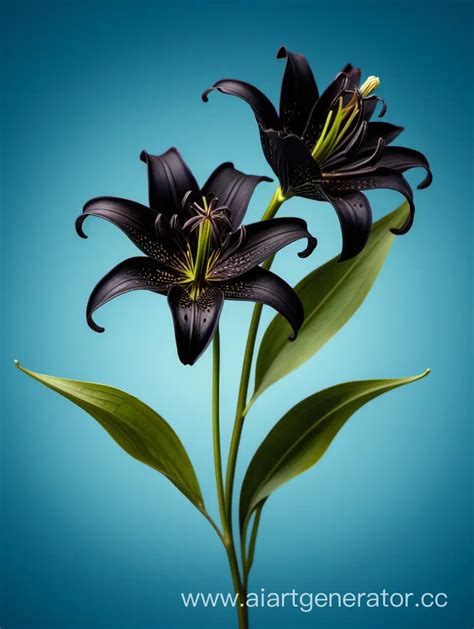 Exquisite Botanical Wild Black Lily Flower On Tranquil Blue Background