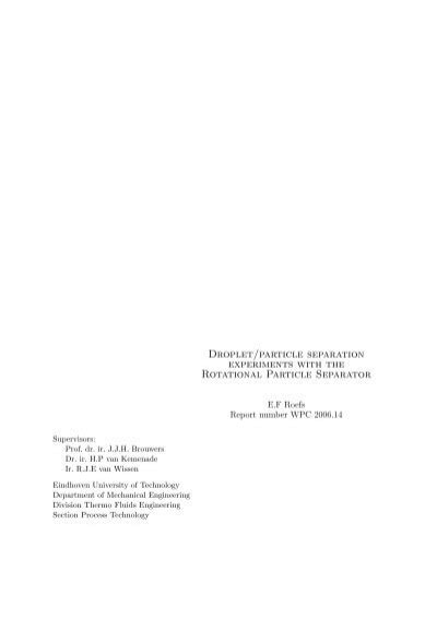 Dropletparticle Separation Experiments With The Rotational Particle