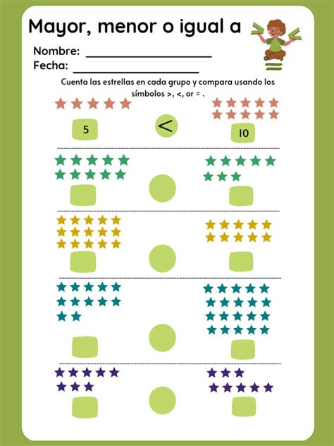 green illustrative comparing of numbers worksheet pdf