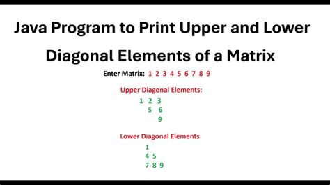 Java Program To Print Upper And Lower Diagonal Elements Of A Matrix Youtube