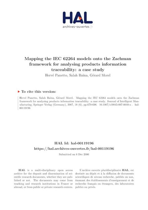 pdf mapping the iec 62264 models onto the zachman framework · the