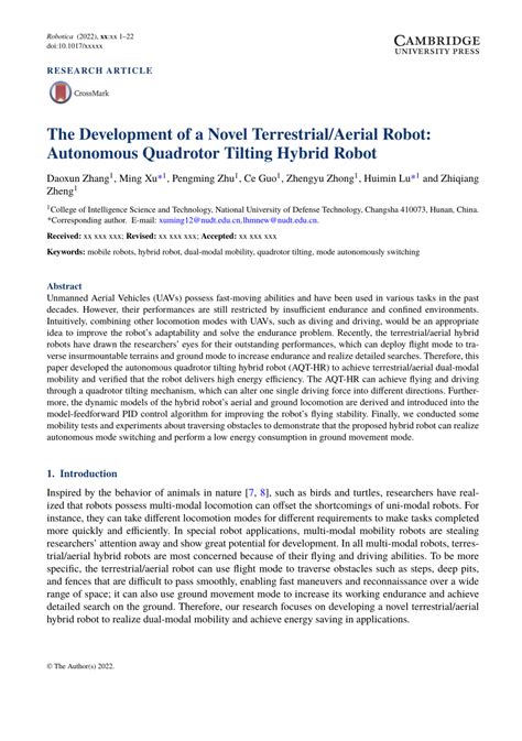 Pdf The Development Of A Novel Terrestrialaerial Robot Autonomous