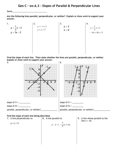 Parallel And Perpendicular Lines Worksheet Geometry