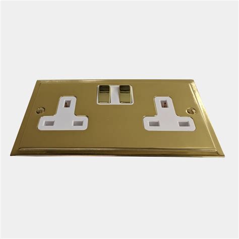 2 Gang 13a Switched Double Socket In Polished Brass And White