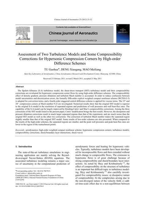 Pdf Assessment Of Two Turbulence Models And Some Compressibility Corrections For Hypersonic