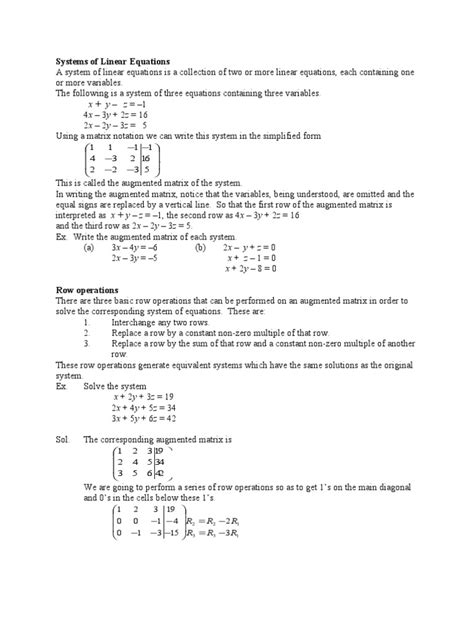 systems of linear equations pdf determinant matrix mathematics