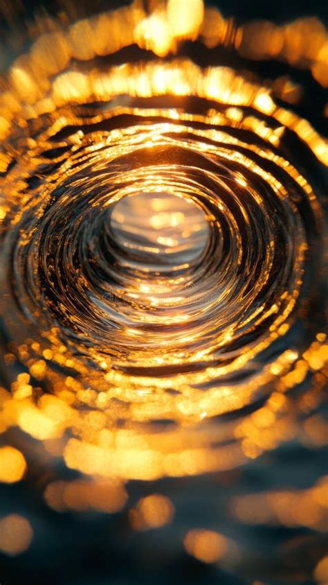 Mesmerizing Golden Light Reflections In A Circular Water Vortex Captured In Stunning Detail