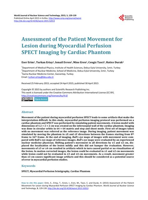 Pdf Assessment Of The Patient Movement For Lesion During Myocardial Perfusion Spect Imaging By