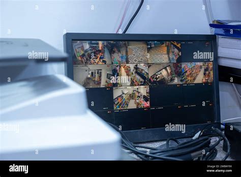 Playback Cctv Cameras In Office On Computer Screen Surveillance Interface With Ai Futuristic