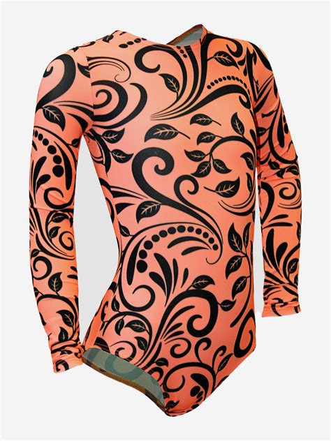 Купальник для спортивной гимнастики с длинным рукавом Skat Персиковый черный цвет — купить за