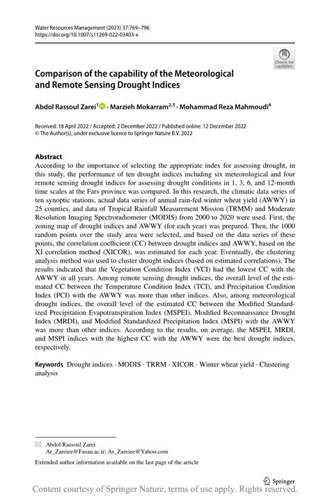 Comparison Of The Capability Of The Meteorological And Remote Sensing Drought Indices Request Pdf