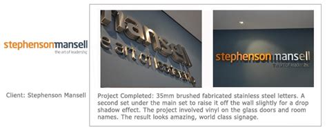 Stephenson Mansell Feature Wall Signage Top Of The Range Stainless Steel Fabricated Units