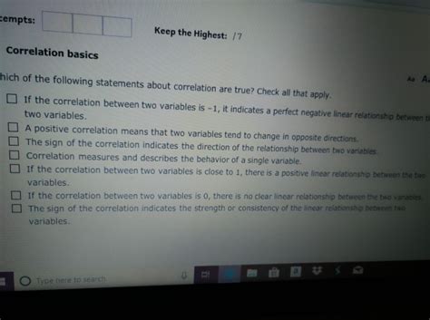 Solved Empts Keep The Highest 7 Correlation Basics Aa Aa