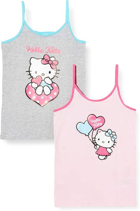 Hello Kitty Mädchen 2er Pack Unterhemd Mehrfarbig Rosa Grau 01
