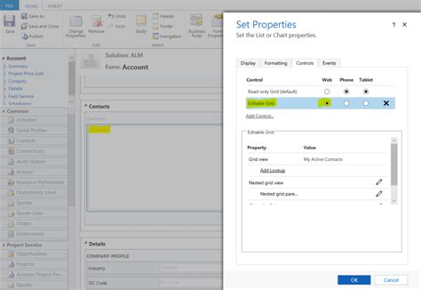 dynamics 365 capture events from editable subgrid and set main form