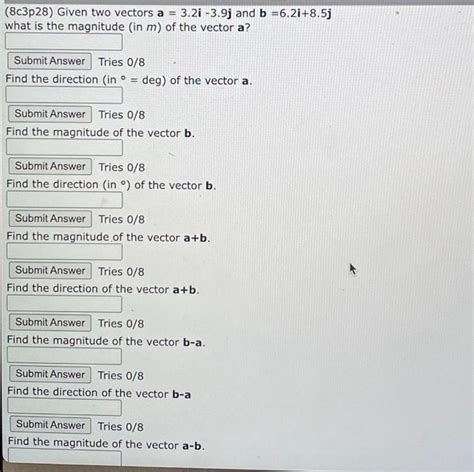 solved given two vectors a 3 2i 3 9j and b 6 2i 8 5j