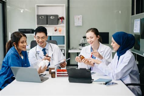 Modern Medical Research Laboratory Portrait Of Team Scientists Working Stock Image Image Of