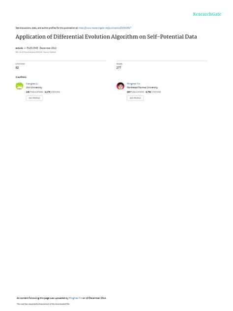 Application Of Differential Evolution Algorithm On Self Potential Data Pdf Mathematical