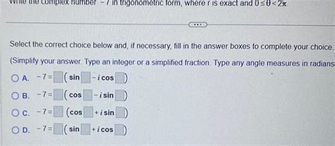 [answered] the complex number in trigonometric form where r is exact