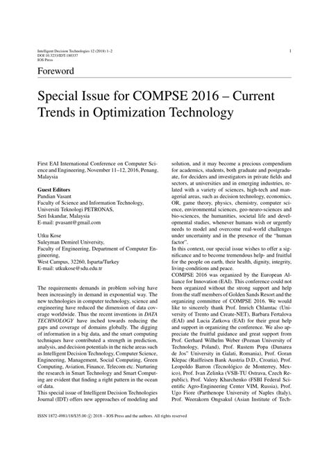 Pdf Foreword Special Issue For Compse 2016 Current Trends In
