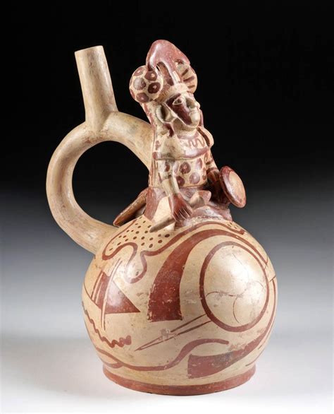 At Auction Moche Pottery Stirrup Vessel W Seated Warrior Tld