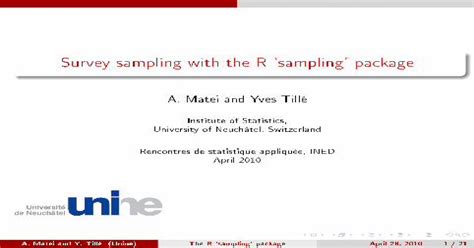 Pdf Survey Sampling With The R `sampling Packagerugmnhnfrsemin R