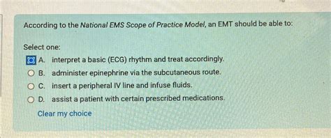 Solved According To The National Ems Scope Of Practice