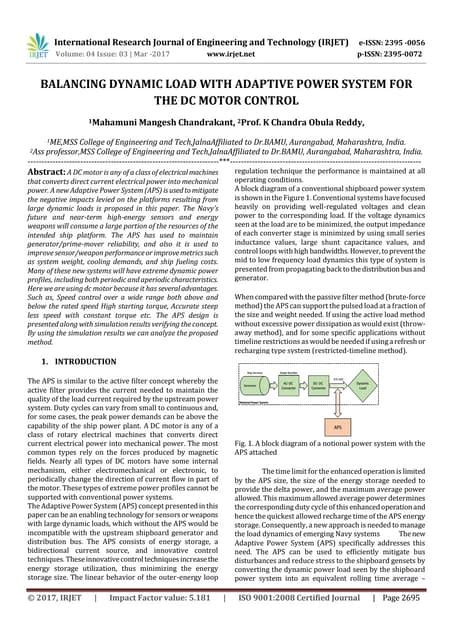 balancing dynamic load with adaptive power system for the dc motor