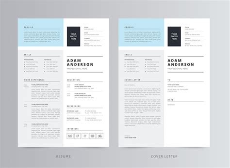 깨끗한 이력서 또는 이력서 및 커버 레터 템플릿 프리미엄 벡터