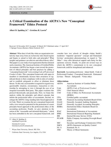 A Critical Examination Of The Aicpas New “conceptual Framework” Ethics