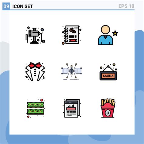 Mobile Interface Filledline Flat Color Set Of 9 Pictograms Of Constructing Tie Friend Suit Heart