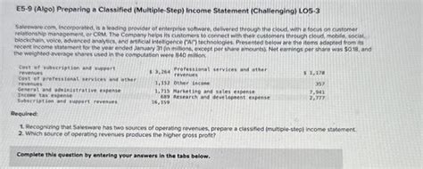 Solved E5.9 (Algo) Preparing a Classified (Multiple-Step) | Chegg.com