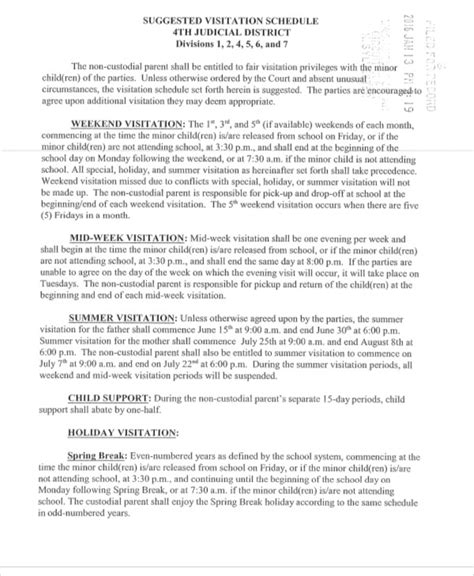 Visitation Schedule Template