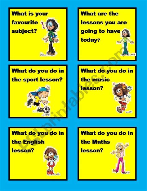 Subjects Speaking Cards Esl Worksheet By Super Man